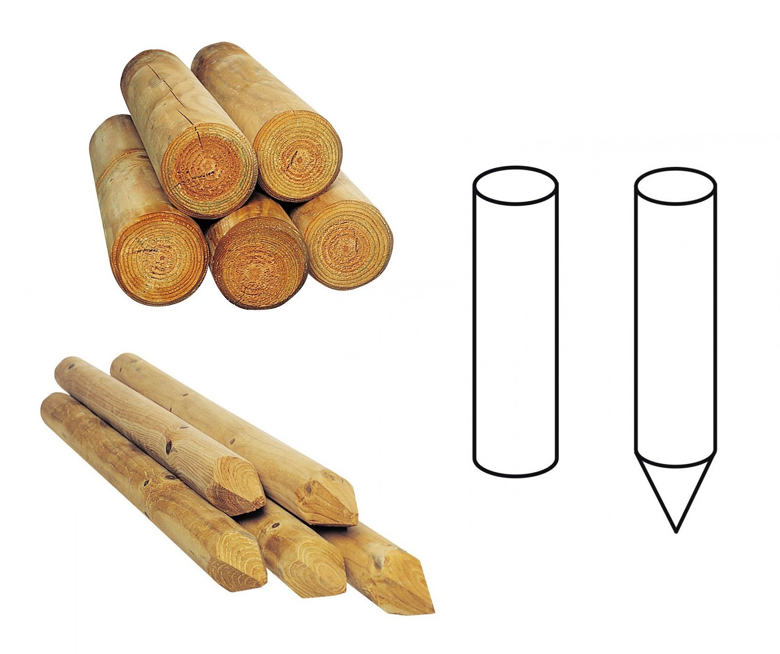 Rondhout palen gepunt