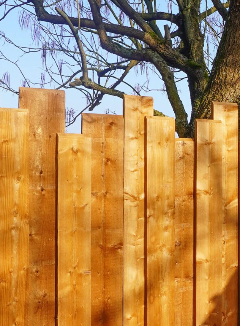 Palissade en planches de bois brut